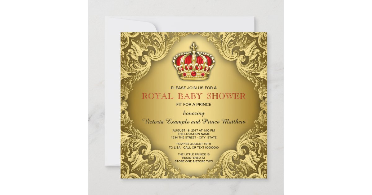 Fancy Prince Baby Shower Red and Gold Invitation | Zazzle