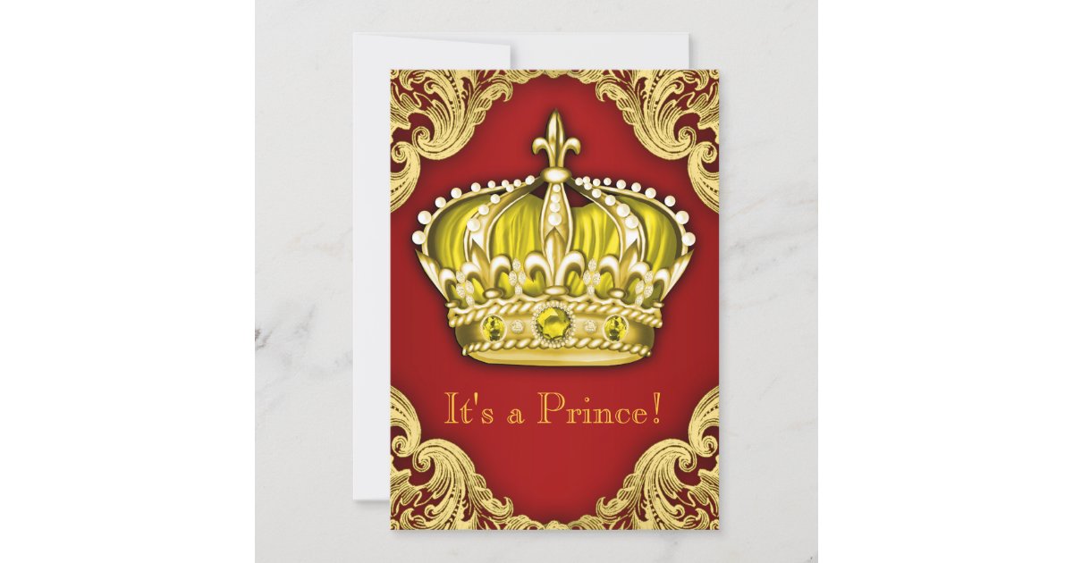 Fancy Prince Baby Shower Red Invitation | Zazzle