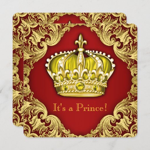 Fancy Prince Baby Shower Red Invitation | Zazzle
