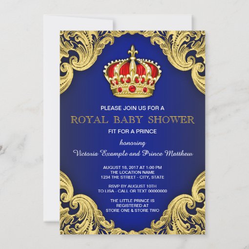 Fancy Prince Baby Shower Royal Blue Invitation | Zazzle