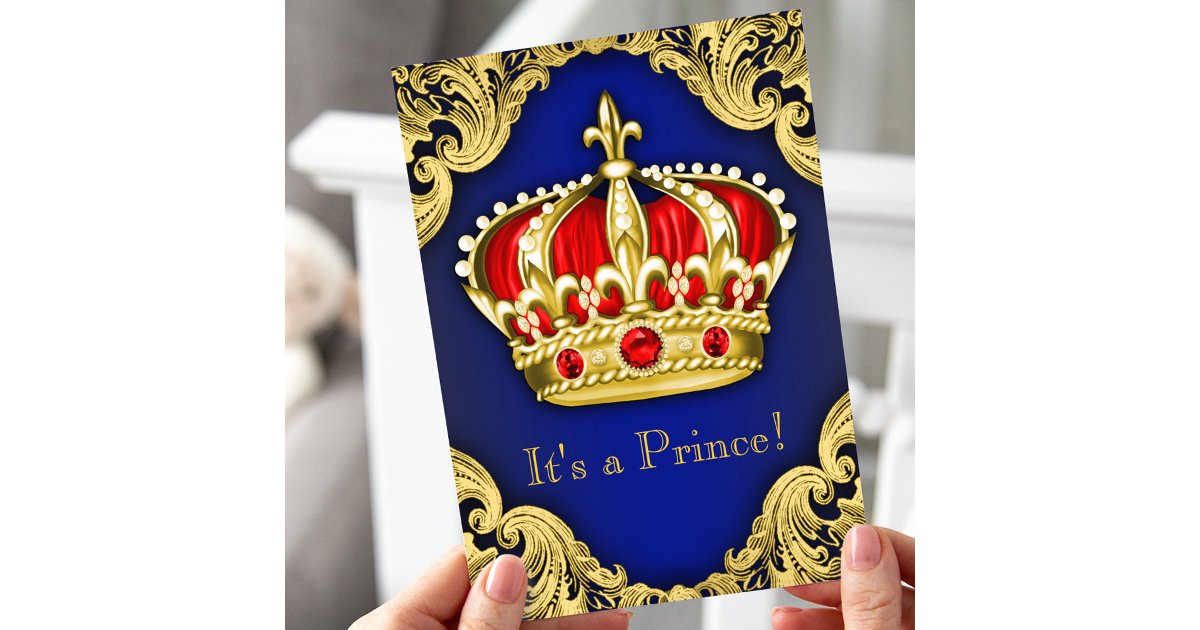 Fancy Prince Baby Shower Royal Blue Invitation | Zazzle