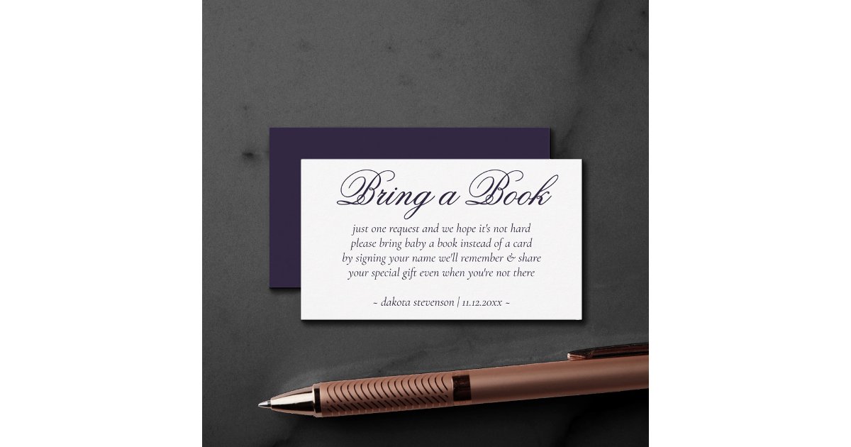 Fancy Purple Script | Modern Bring Baby Book Poem Enclosure Card | Zazzle