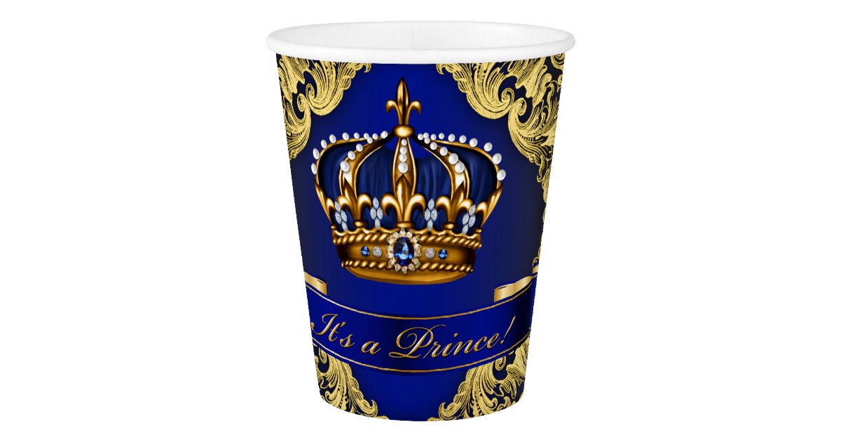 Fancy Royal Blue Gold Prince Baby Shower Paper Cup | Zazzle