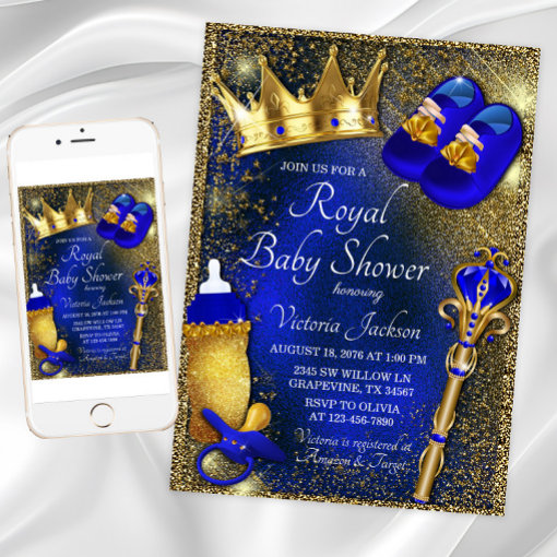 Fancy Royal Blue Prince Baby Shower Invitation | Zazzle