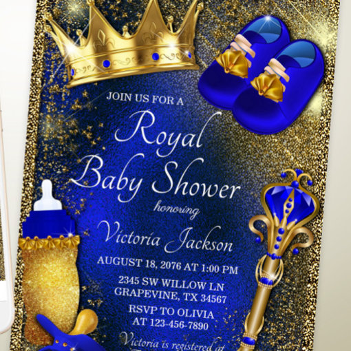 Fancy Royal Blue Prince Baby Shower Invitation | Zazzle