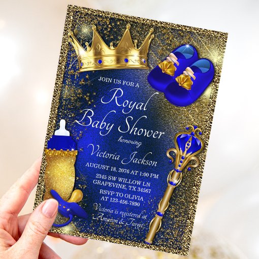 Fancy Royal Blue Prince Baby Shower Invitation | Zazzle