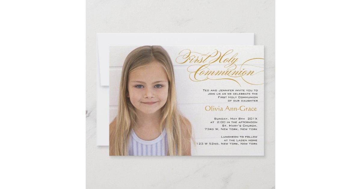 Fancy Script and Photo First Communion Invitations | Zazzle