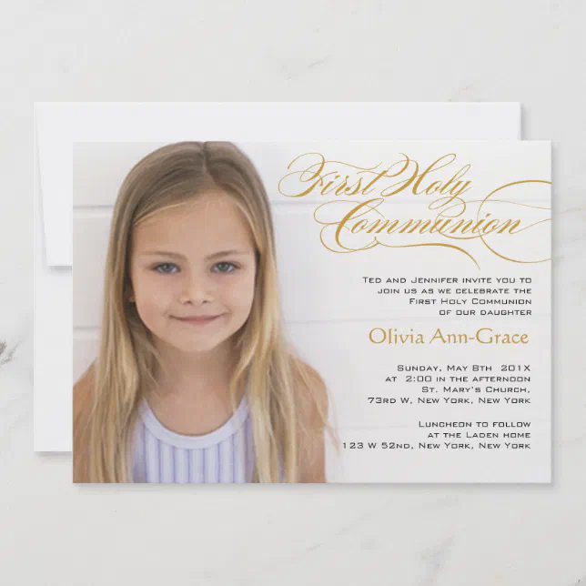 Fancy Script and Photo First Communion Invitations | Zazzle