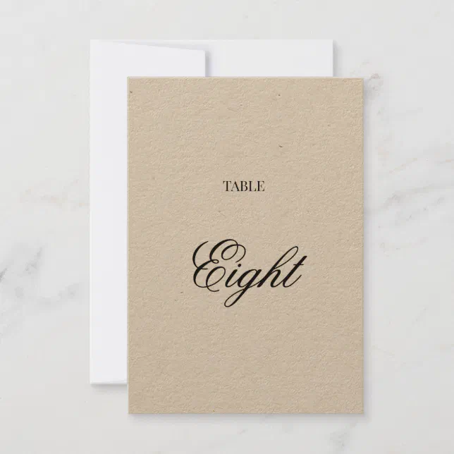 Fancy Script Black Calligraphy Kraft Table Number | Zazzle
