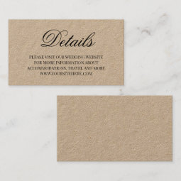 Fancy Script Calligraphy Wedding Details Kraft Business Card | Zazzle