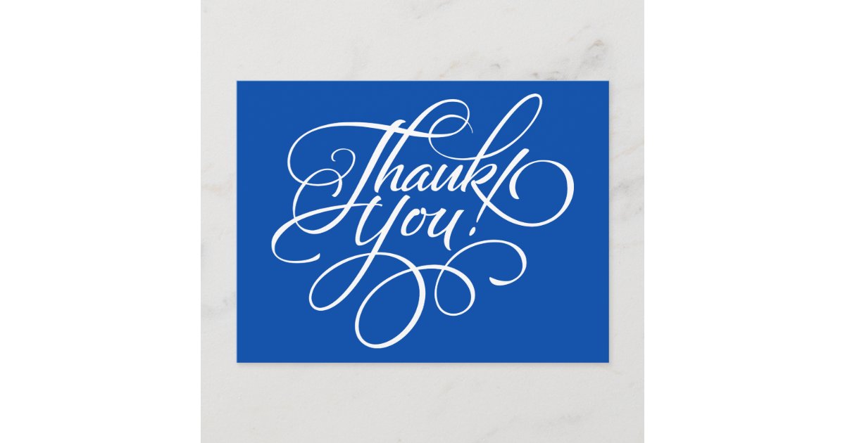 Fancy Script Electric Blue Thank You Card | Zazzle