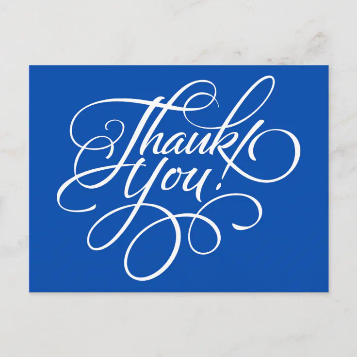 Fancy Script Electric Blue Thank You Card | Zazzle