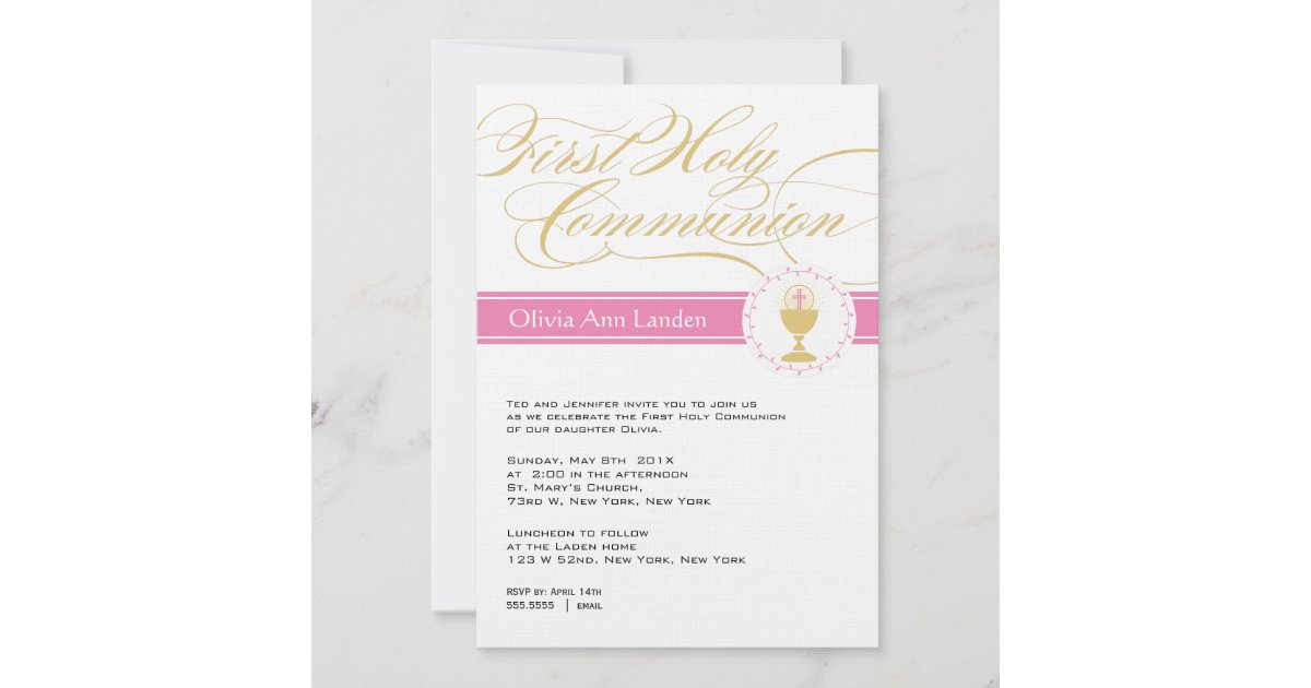 Fancy Script First Communion Invitations | Pink | Zazzle