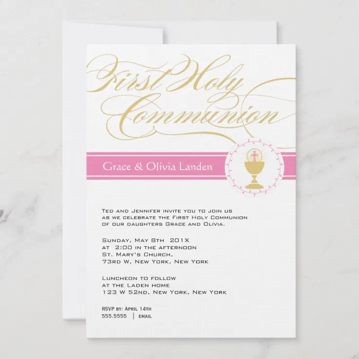 Fancy Script First Communion Invitations | Twins | Zazzle