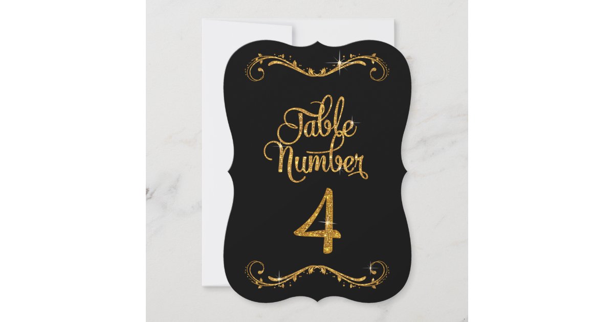 Fancy Script Glitter Table Number 4 Receptions | Zazzle