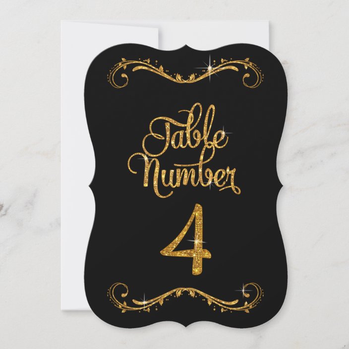 Fancy Script Glitter Table Number 4 Receptions | Zazzle.com