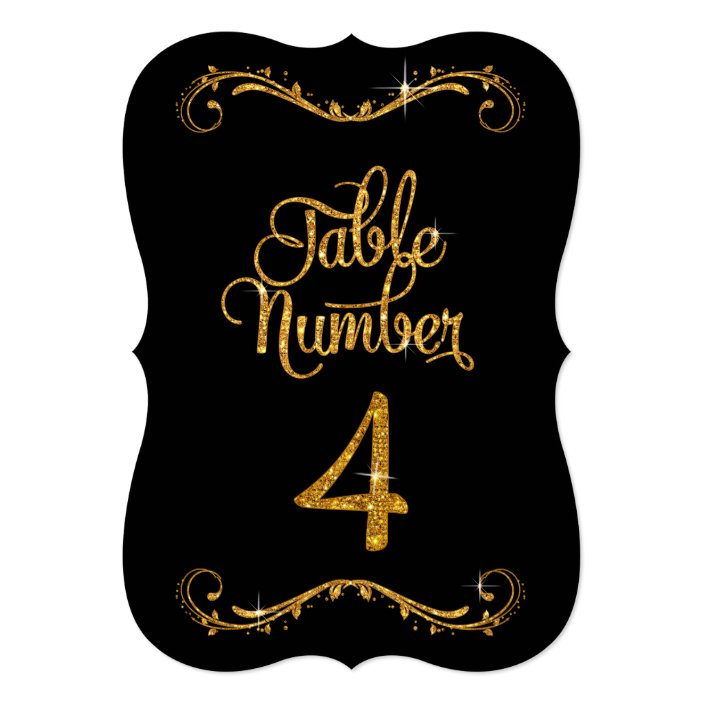 Fancy Script Glitter Table Number 4 Receptions | Zazzle.com