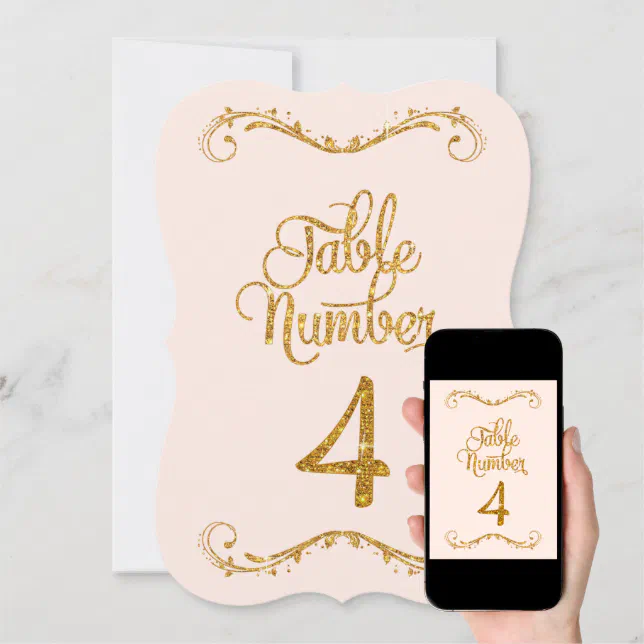 Fancy Script Glitter Table Number 4 Weddings | Zazzle