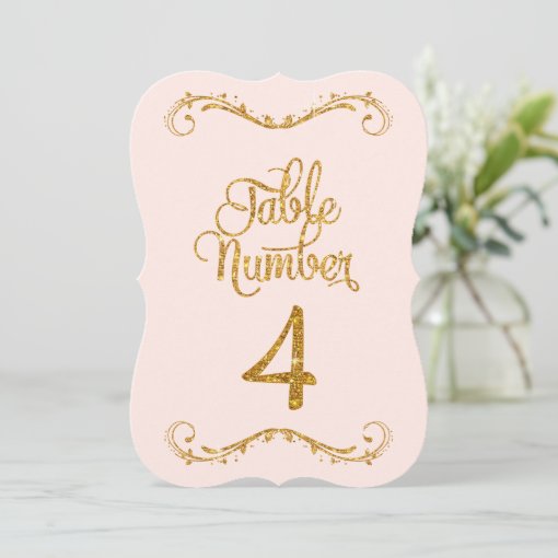 Fancy Script Glitter Table Number 4 Weddings | Zazzle