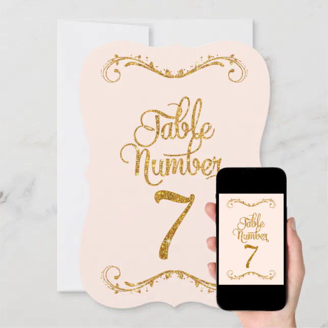 Fancy Script Glitter Table Number 7 Weddings | Zazzle