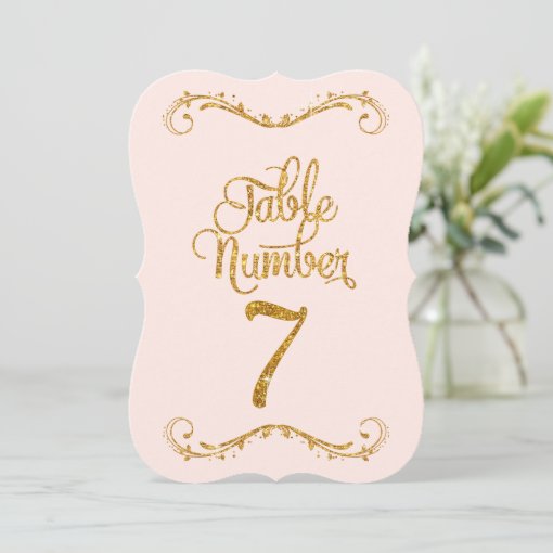 Fancy Script Glitter Table Number 7 Weddings | Zazzle