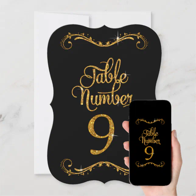 Fancy Script Glitter Table Number 9 Receptions | Zazzle