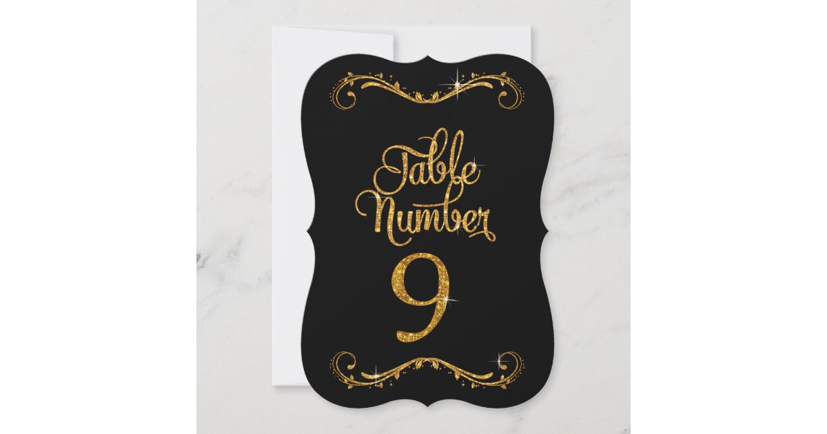 Fancy Script Glitter Table Number 9 Receptions | Zazzle