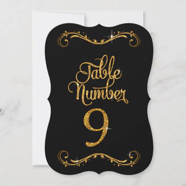 Fancy Script Glitter Table Number 9 Receptions | Zazzle