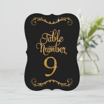 Fancy Script Glitter Table Number 9 Receptions | Zazzle