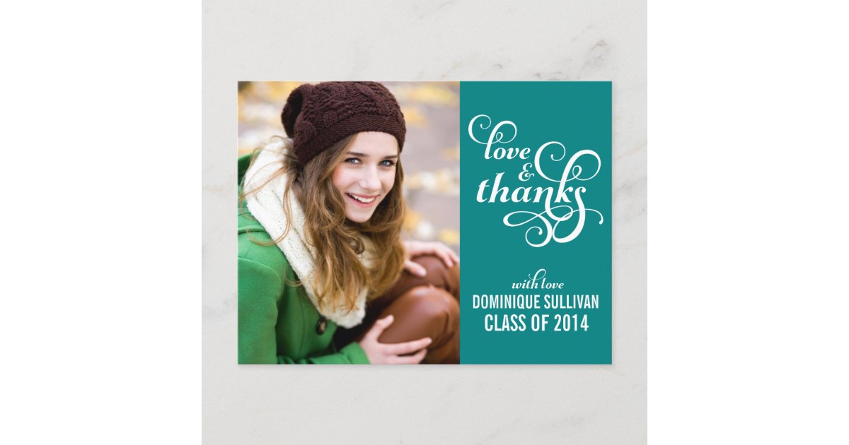 Fancy Script Graduation Thank You Postcard | Teal | Zazzle