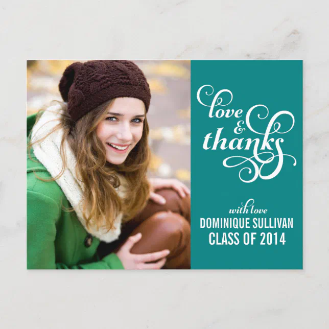 Fancy Script Graduation Thank You Postcard | Teal | Zazzle