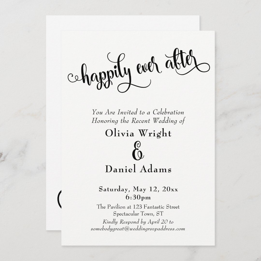 Fancy Script Happily Ever After Black & White Invitation | Zazzle