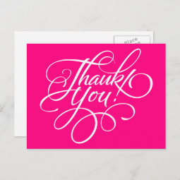 Fancy Script Hot Pink Thank You Card | Zazzle