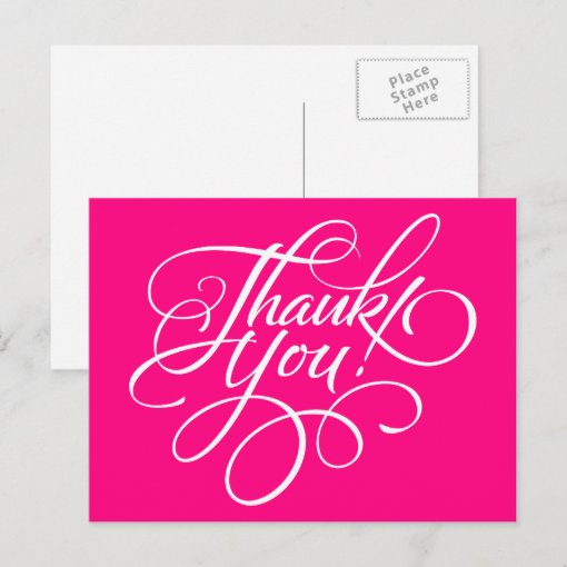 Fancy Script Hot Pink Thank You Card | Zazzle