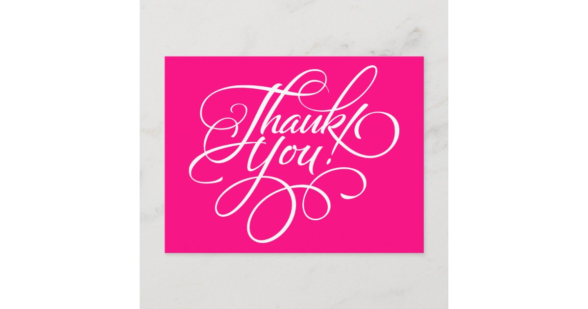 Fancy Script Hot Pink Thank You Card | Zazzle