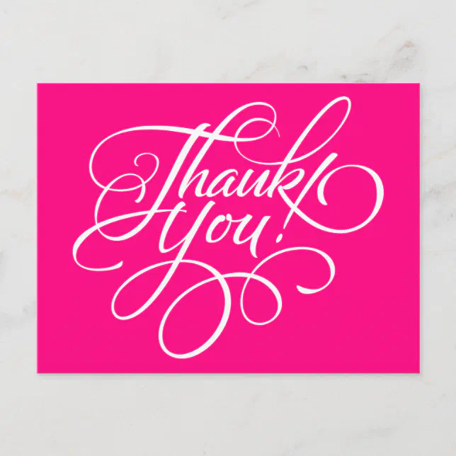 Fancy Script Hot Pink Thank You Card | Zazzle