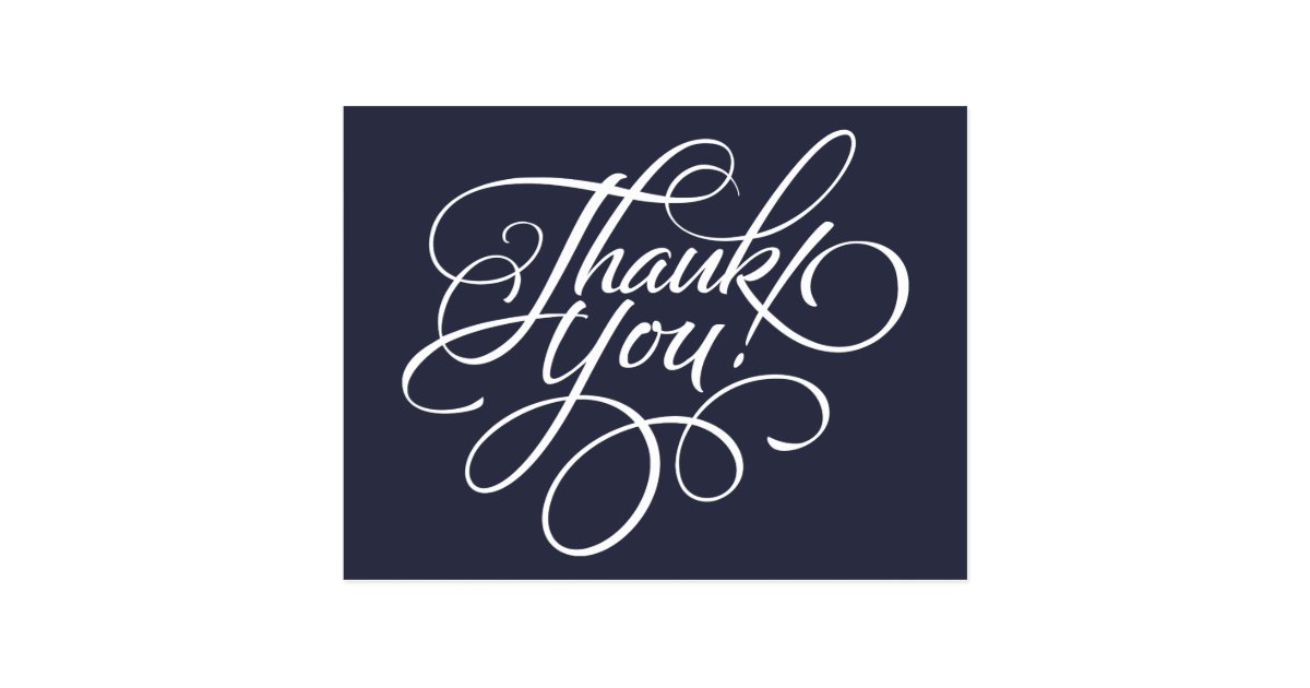 Fancy Script Navy Blue Thank You Card | Zazzle.com
