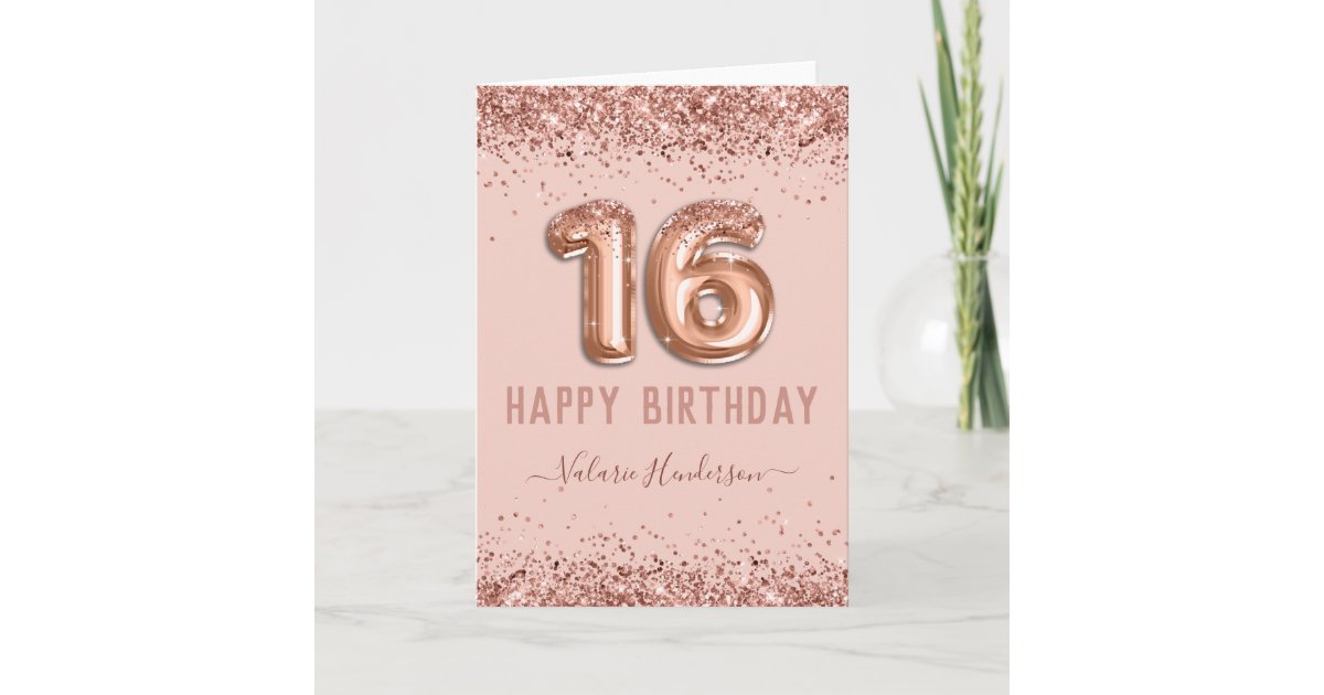 Fancy Script Pink Glitter Happy 16th Birthday Card | Zazzle