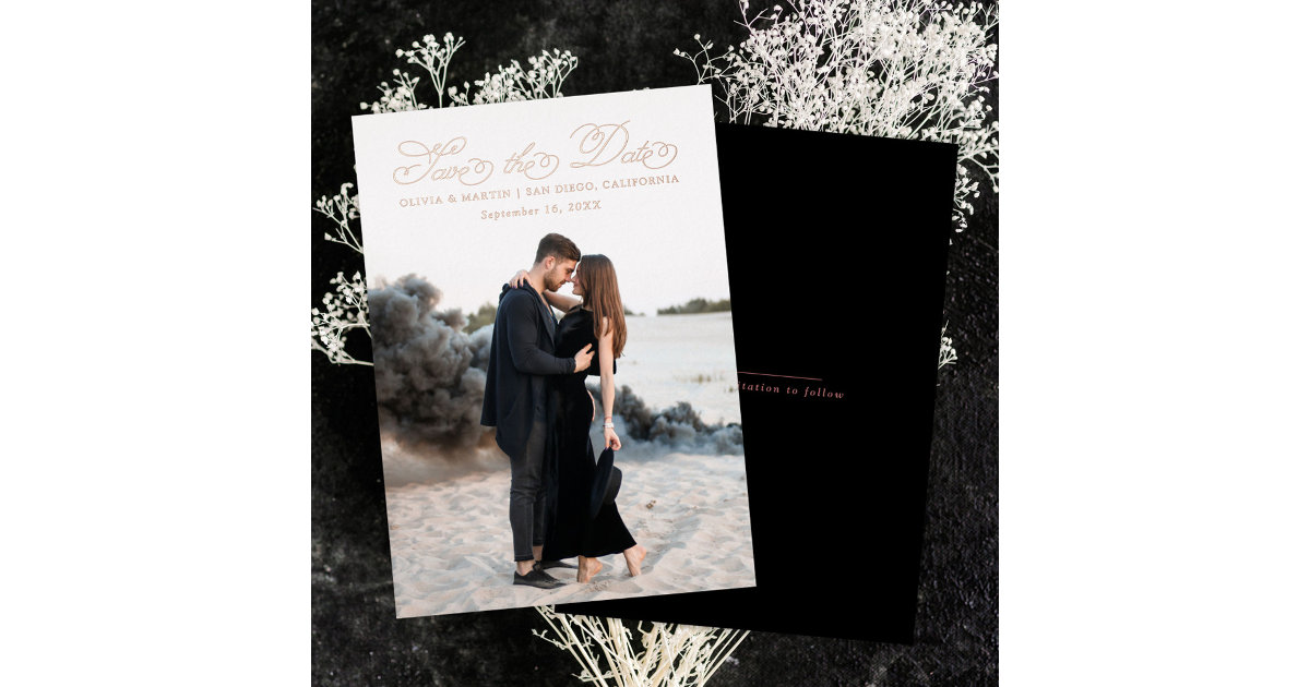 Fancy Script Save the Date Foil Invitation | Zazzle