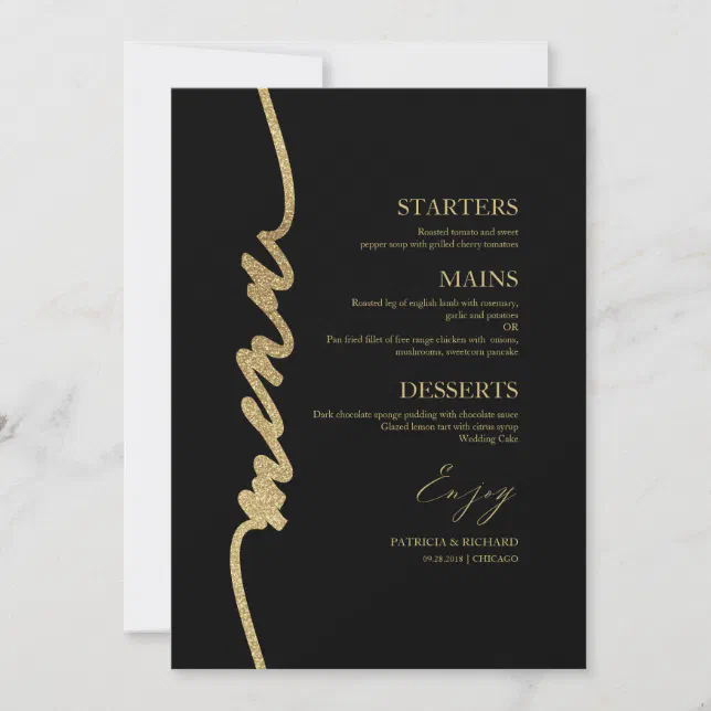 Fancy Script Wedding Menu Card For Plate | Zazzle