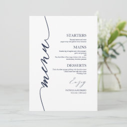 Fancy Script Wedding Menu Card For Plate | Zazzle