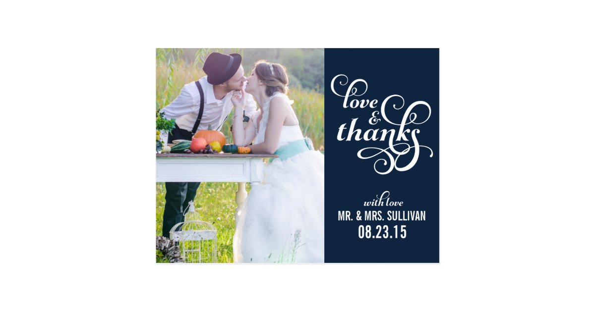 Fancy Script Wedding Thank You Postcard | Navy | Zazzle.com