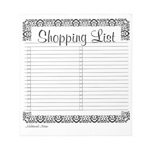 Fancy Shopping List Notepad | Zazzle