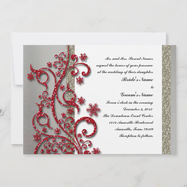 Fancy Silver Red Winter Wedding Invitation | Zazzle