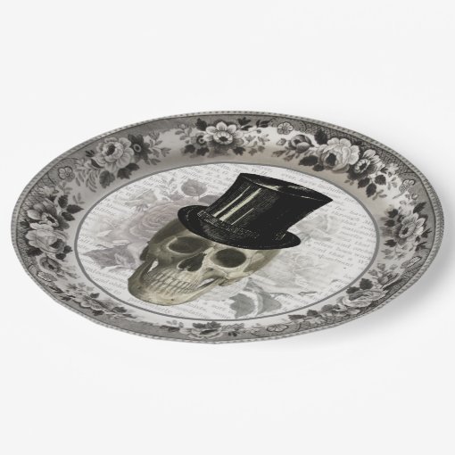 Fancy Skull in a Top Hat Vintage Halloween Paper P Paper Plates | Zazzle