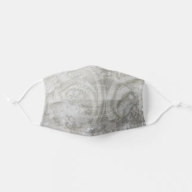 fancy sophisticated sequins pearl white lace adult cloth face mask | Zazzle