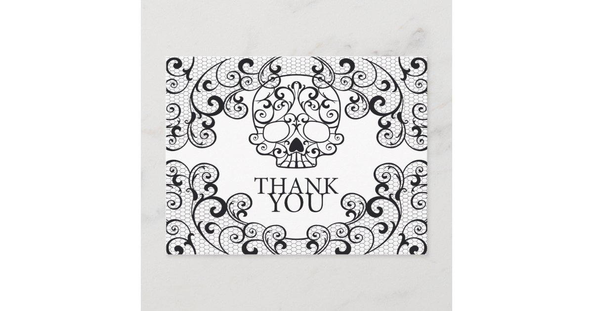 Fancy Sugar Skull Calavera Thank you Postcard | Zazzle