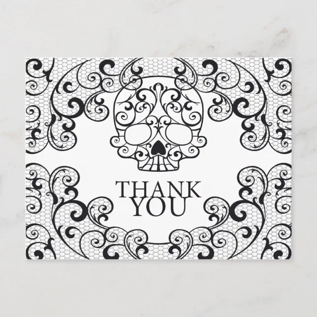 Fancy Sugar Skull Calavera Thank you Postcard | Zazzle