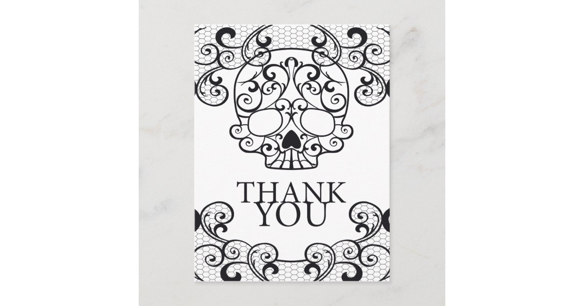 Fancy Sugar Skull Thank you Postcards | Zazzle