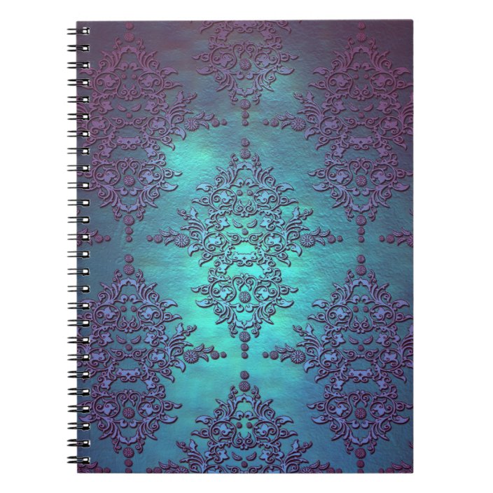 Fancy Teal to Purple Damask Pattern Notebook | Zazzle.com